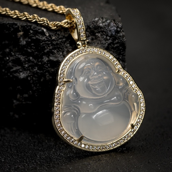 Street Knitted | Accessories | Gold Clear White Jade Mini Buddha ...